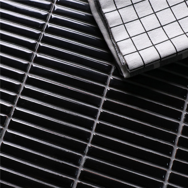 Premium Glazed Stackbond Ceramic Black Mosaic Backing Mesh