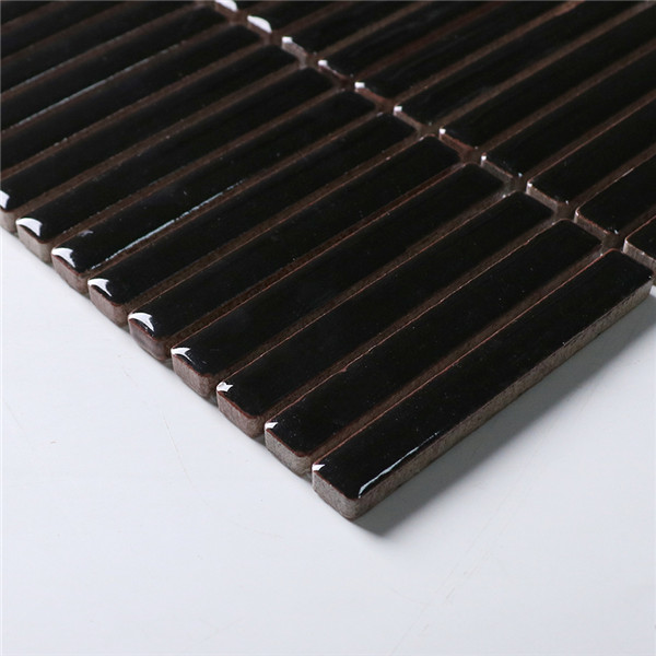 Premium Glazed Stackbond Ceramic Black Mosaic Backing Mesh
