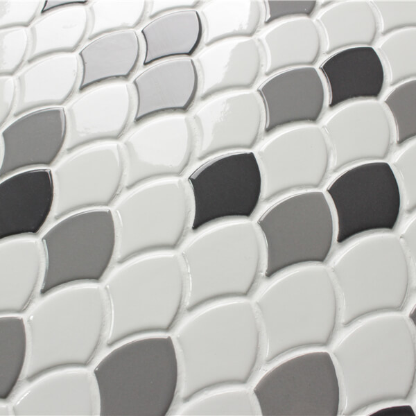 Wholesale Glossy Gray White Fish Scale Shaped Porcelain Tile Backsplash
