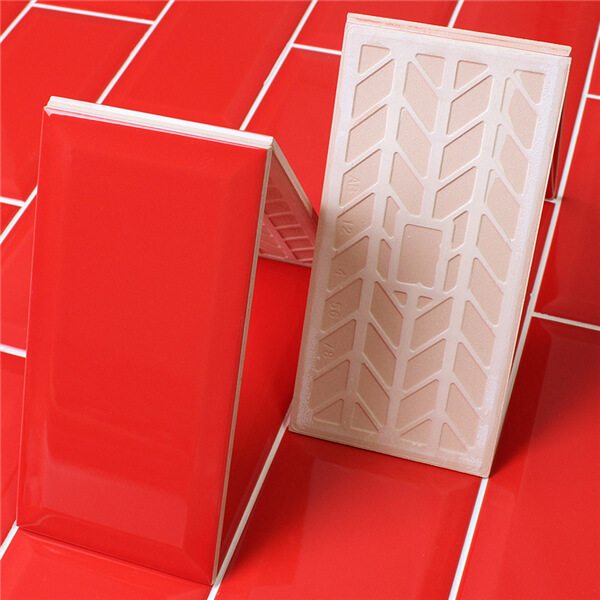 Wholesale 4''x8'' Red Mosaic Subway Tile Beveled Edge Wall Design