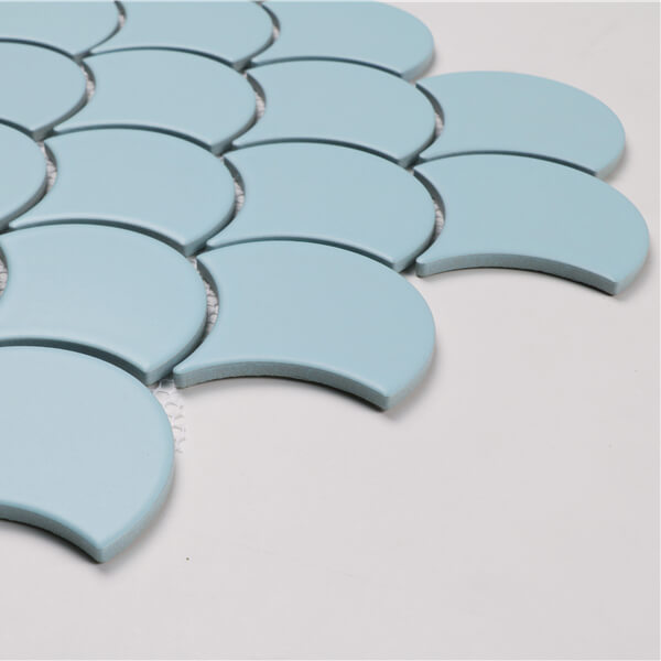 Sky Blue Ceramic Fish Scale Fan Shaped Mosaic Tile Wholesale China