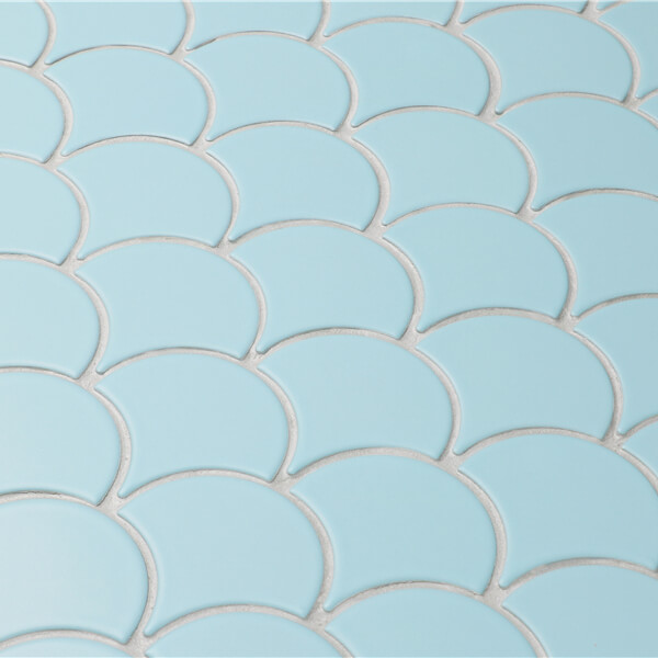 Sky Blue Ceramic Fish Scale Fan Shaped Mosaic Tile Wholesale China