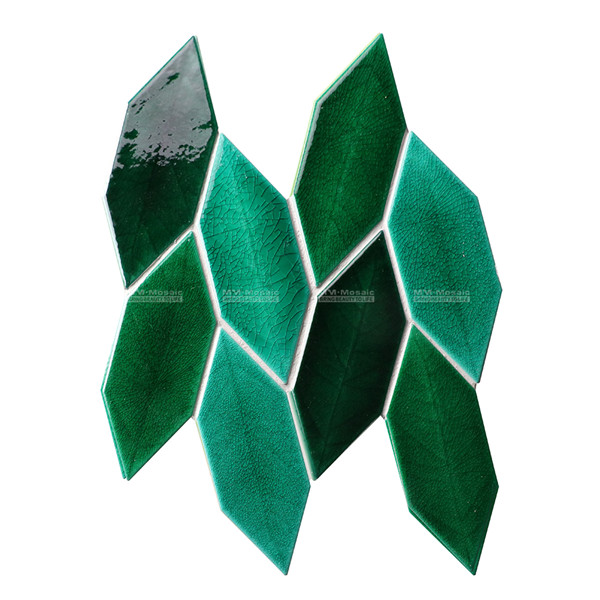 Handmade Crackle Leaf Shape Ceramic Mosaic Backsplash Tiles Green | MM ...