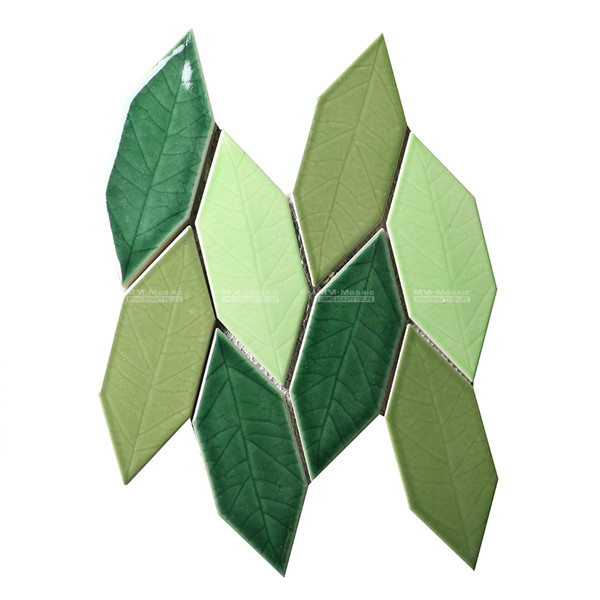 Wholesale Handmade Green Leaf Mosaic Tile Pattern for Backsplash | MM ...