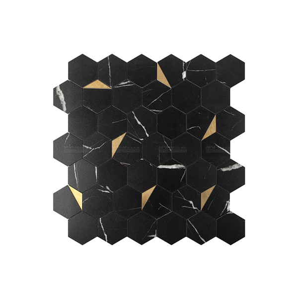 2" hexagon Black Gold PVC Vinyl Peel N Stick Stone Tile for Backsplash ...